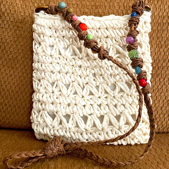Cappelli Straworld | Bags | Vintage Cappelli Straw Bag Cream Colored ...